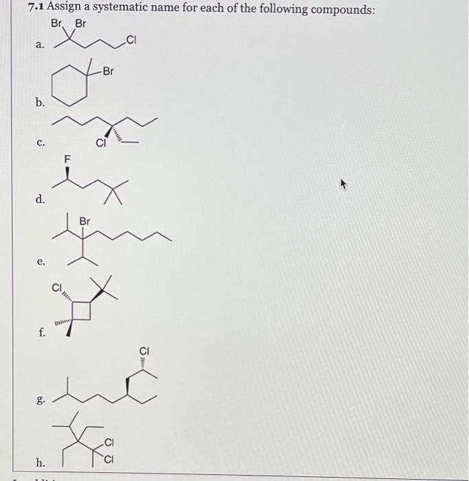 Solved 7.1 Assign a systematic name for each of the | Chegg.com