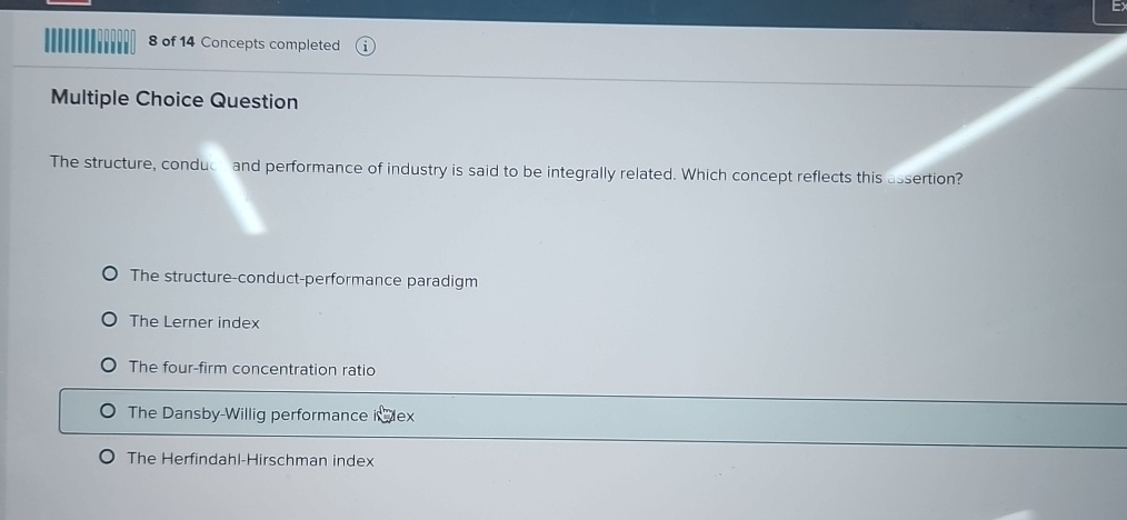 Solved 8 ﻿of 14 ﻿Concepts completedMultiple Choice | Chegg.com