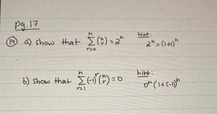 Solved +∑r=0n(nr)=2n2n hint: =(1+1)n | Chegg.com
