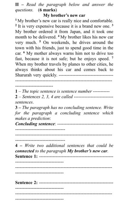 Solved II Read the paragraph below and answer the questions. | Chegg.com