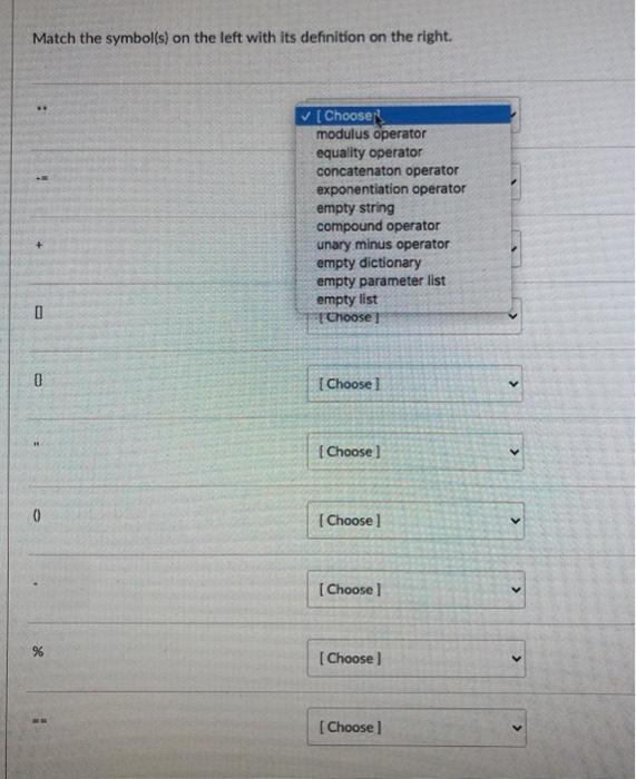 Solved Match the symbol(s) on the left with its definition | Chegg.com