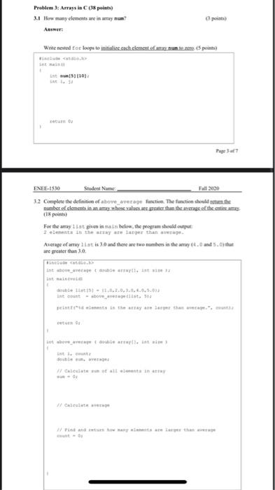 Problem : Arrays in C038points) 3. How many elements | Chegg.com