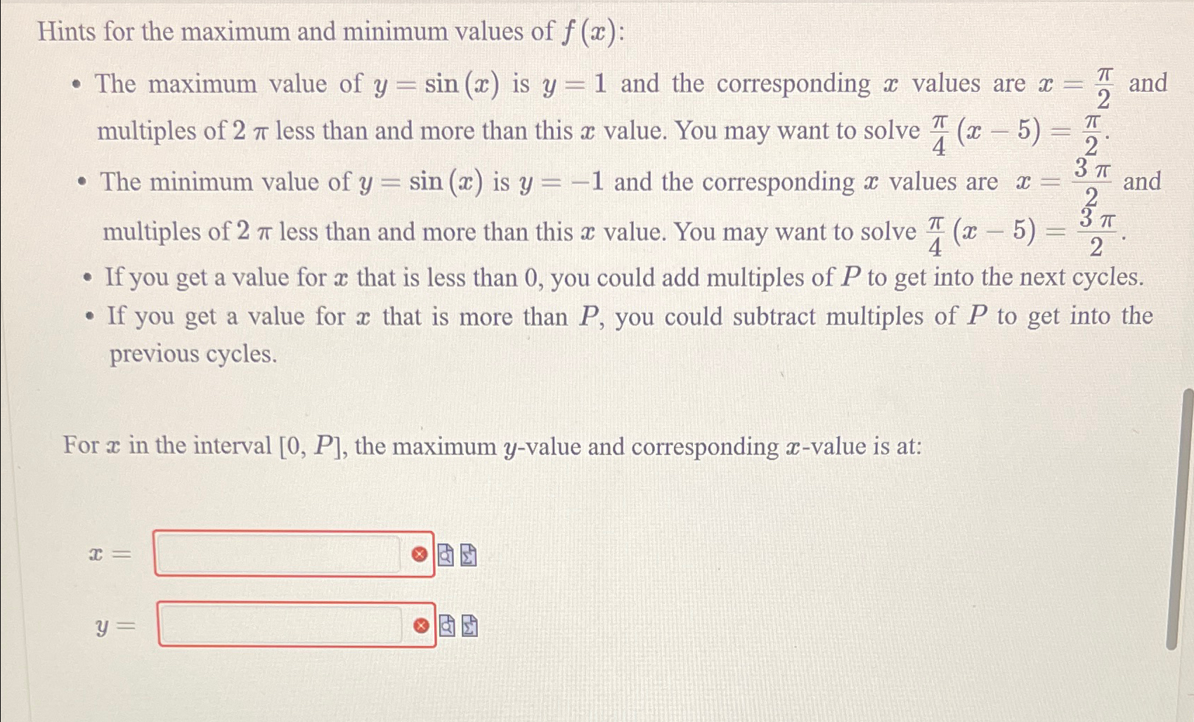 Solved Hints for the maximum and minimum values of f(x) | Chegg.com