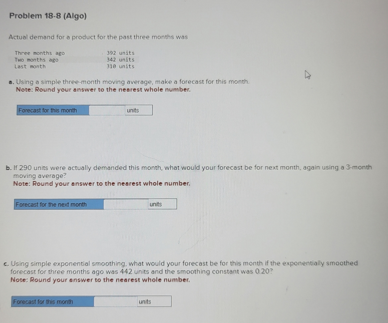 Solved Problem 18-8 (Algo)Actual demand for a product for | Chegg.com