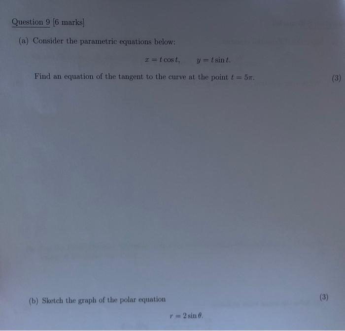 Solved (a) Consider the parametric equations below: | Chegg.com
