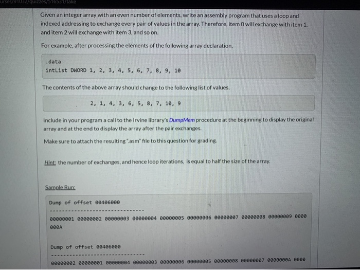 Solved using the irvine32 library from "assembly language | Chegg.com