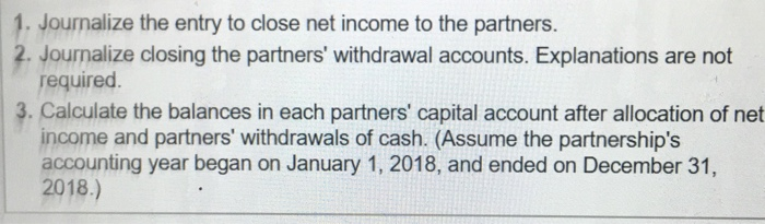 Solved 1. Journalize the entry to close net income to the | Chegg.com
