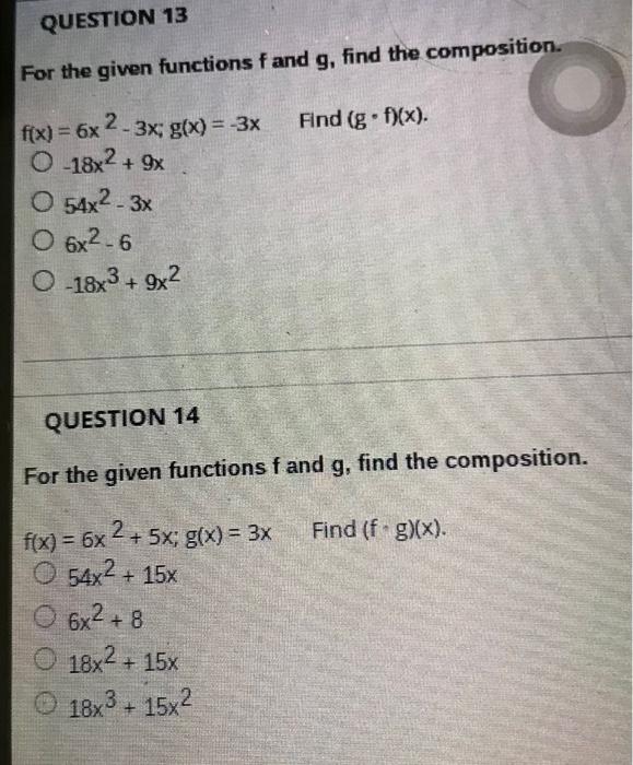 Solved For the given functions f and g, find the | Chegg.com