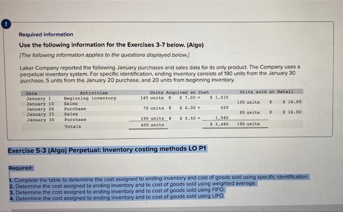 Solved Exercise 5-3 (Algo) Perpetual: Inventory costing | Chegg.com