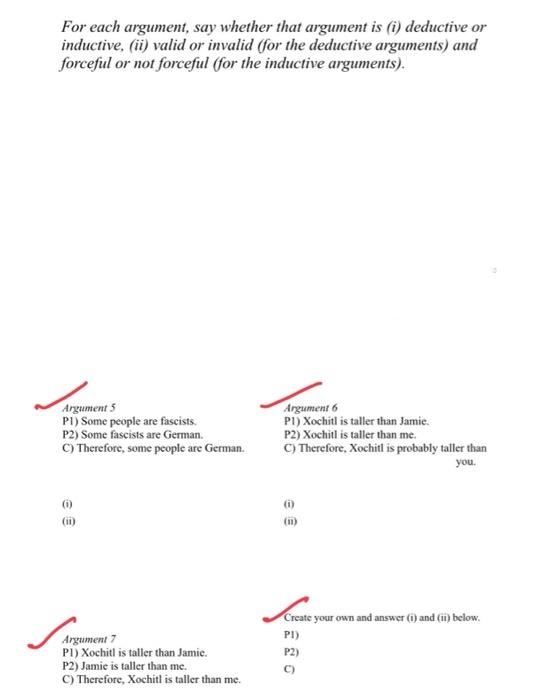 Solved For each argument, say whether that argument is (i) | Chegg.com