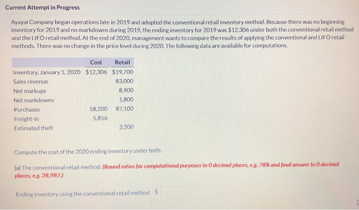 Solved Current Attempt in Progress Ayayai Company began | Chegg.com