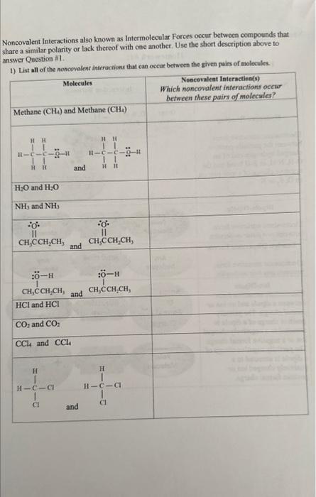 Solved Noncovalent Interactions also known as Intermolecular | Chegg.com