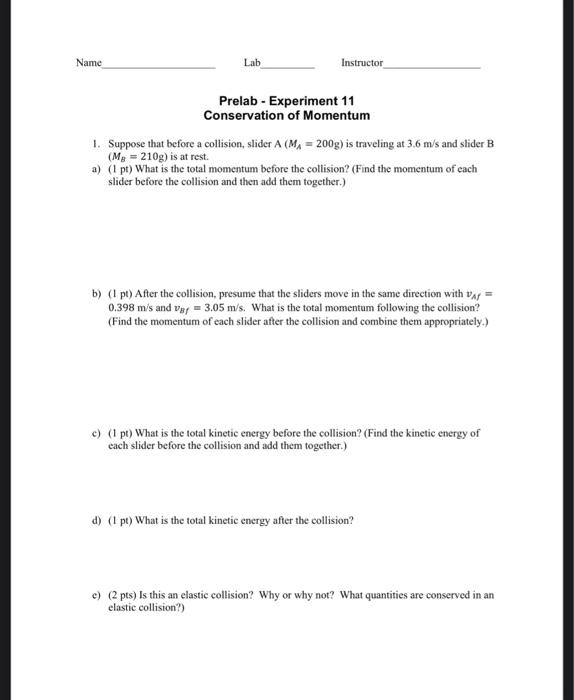Solved Name Lab Instructor Prelab - Experiment 11 | Chegg.com