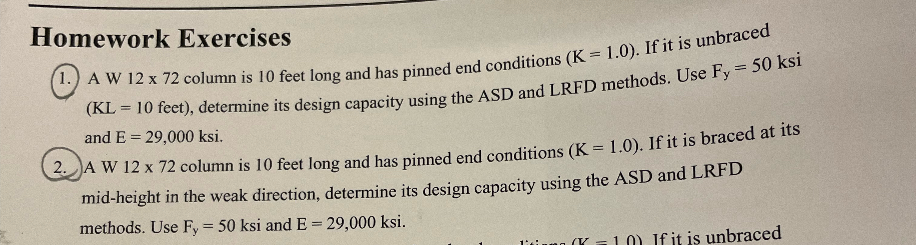Solved Homework ExercisesA W 12×72 ﻿column is 10 ﻿feet long | Chegg.com
