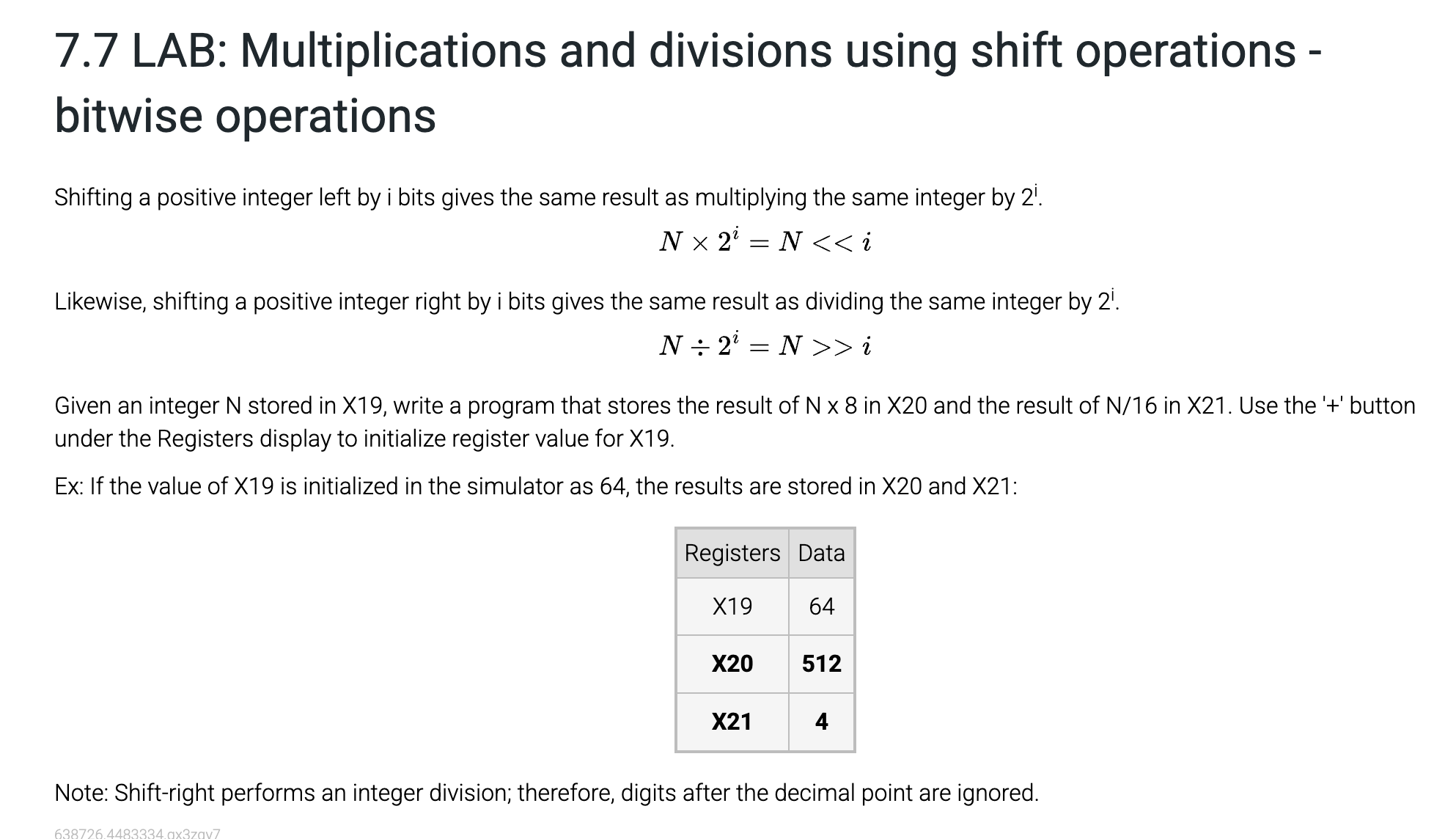Solved 7.7 ﻿LAB: Multiplications and divisions using shift | Chegg.com