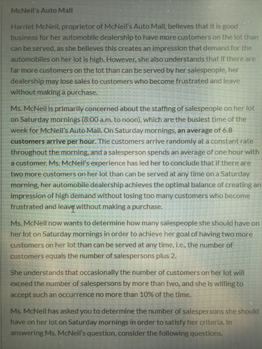 McNeil's Auto Mall Harriet McNeil, proprietor of | Chegg.com