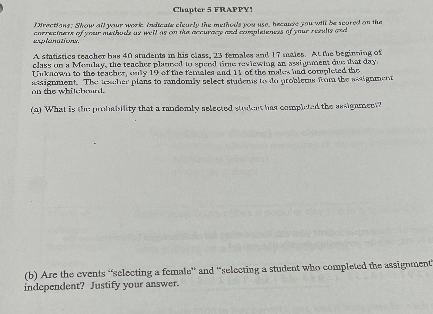 Solved Chapter 5 ﻿FRAPPY!Directions: Show all your work. | Chegg.com