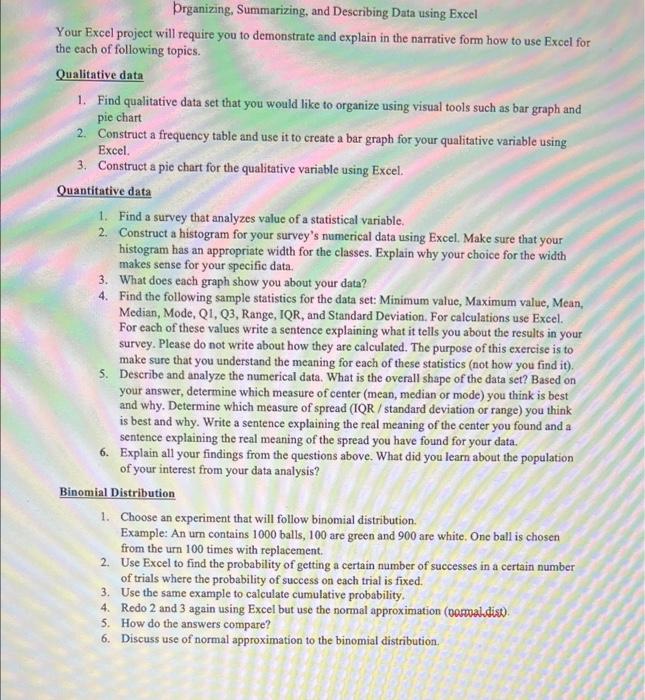 Organizing. Summarizing, and Describing Data using | Chegg.com