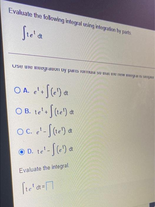 Solved Evaluate the following integral using integration by | Chegg.com