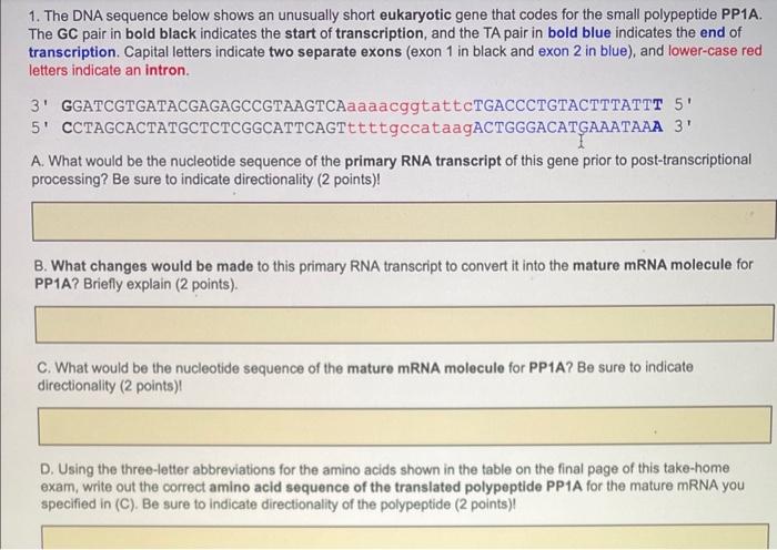 Solved 1. The DNA sequence below shows an unusually short | Chegg.com