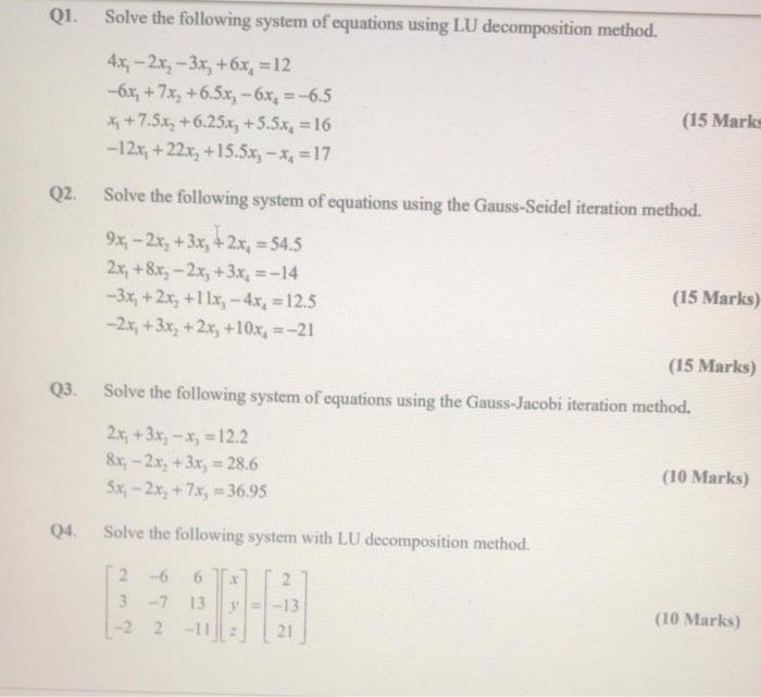 Solved Q1. Solve the following system of equations using LU | Chegg.com