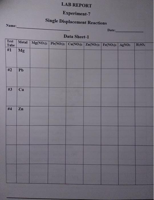 Solved LAB REPORT Experiment-7 Single Displacement Reactions | Chegg.com