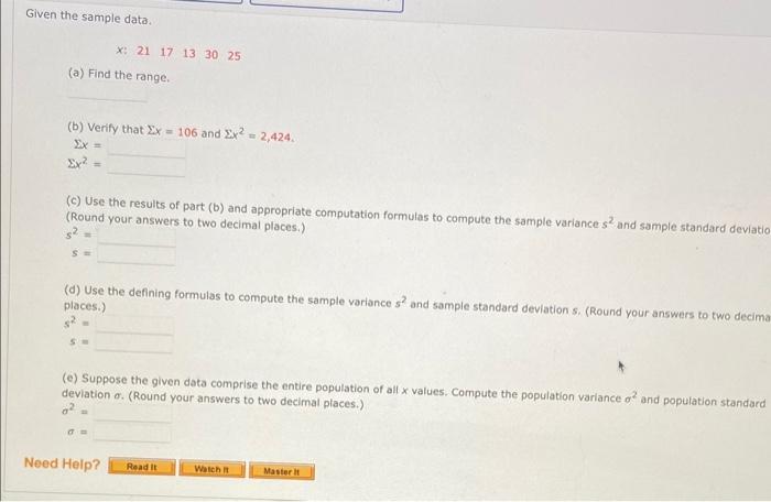 Solved Given the sample data. x:2117133025 (a) Find the | Chegg.com
