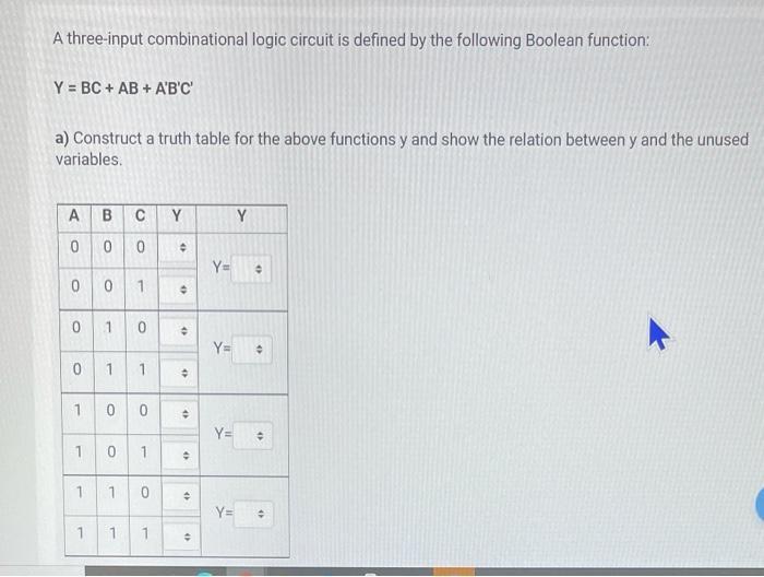 Solved A three-input combinational logic circuit is defined | Chegg.com