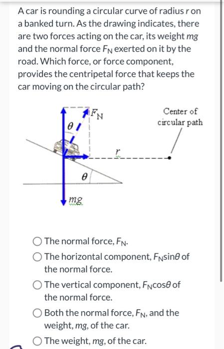 Solved A car is rounding a circular curve of radius r on a | Chegg.com