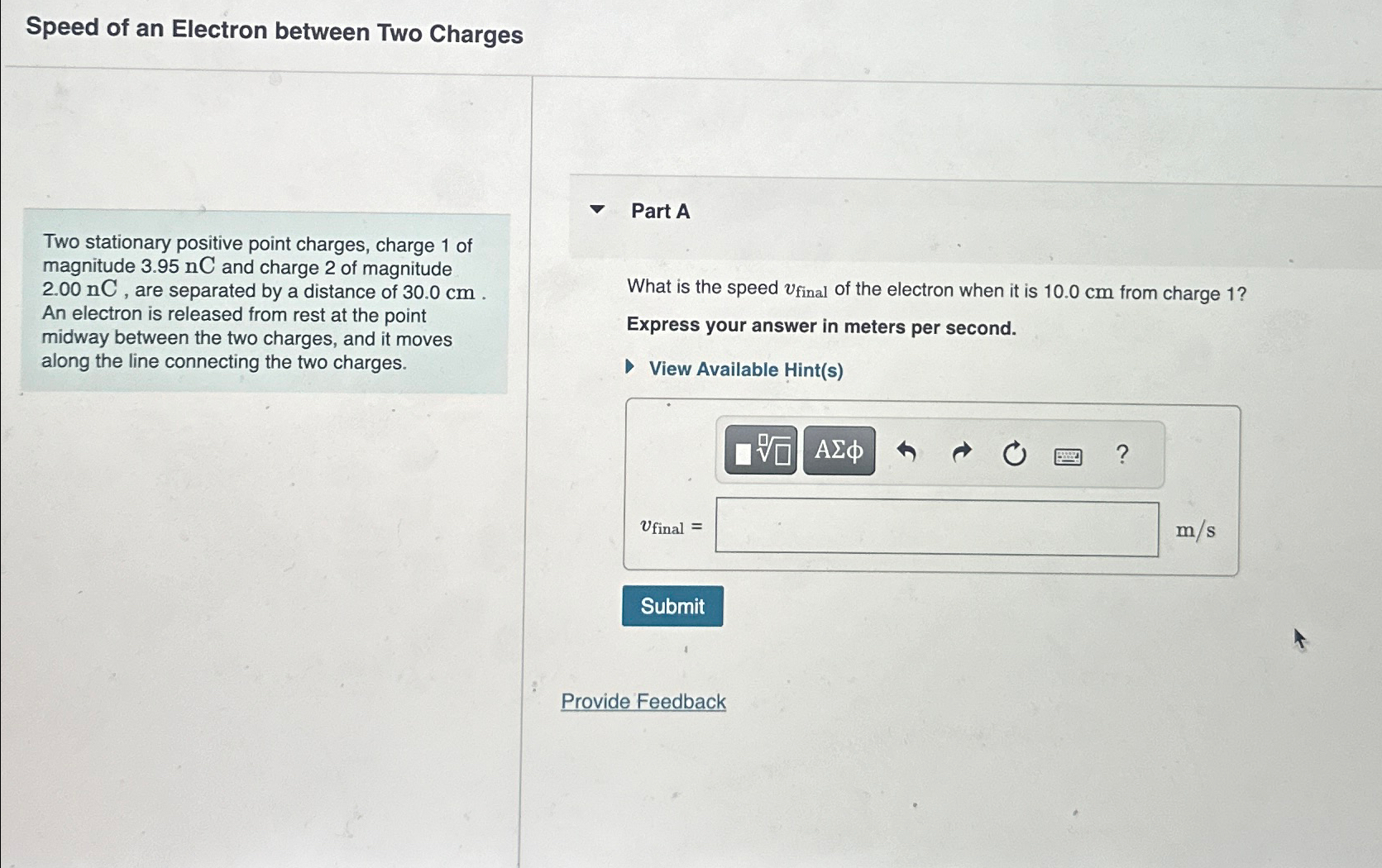 Solved Speed of an Electron between Two ChargesTwo | Chegg.com