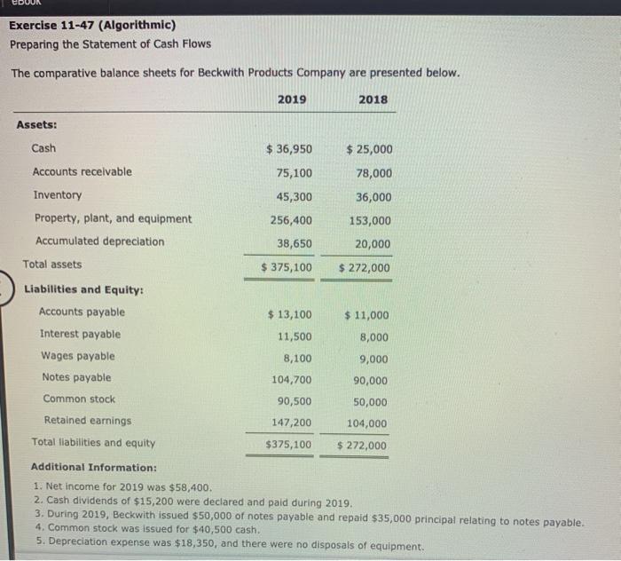 Solved Exercise 11-47 (Algorithmic) Preparing the Statement | Chegg.com