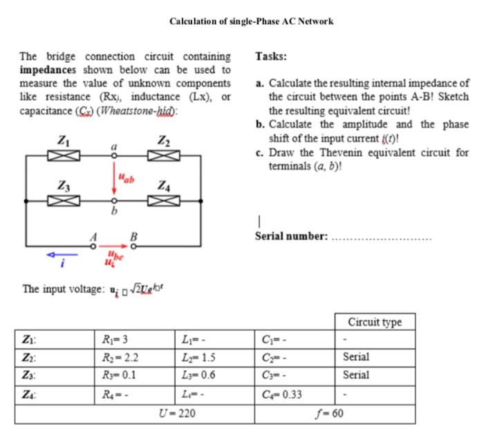 Solved Calculation of single-Phase AC Network Tasks: The | Chegg.com
