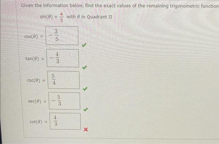 Solved Given the information below, find the exact values of | Chegg.com