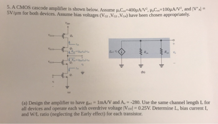Solved 5. A CMOS cascode amplifier is shown below. Assume | Chegg.com
