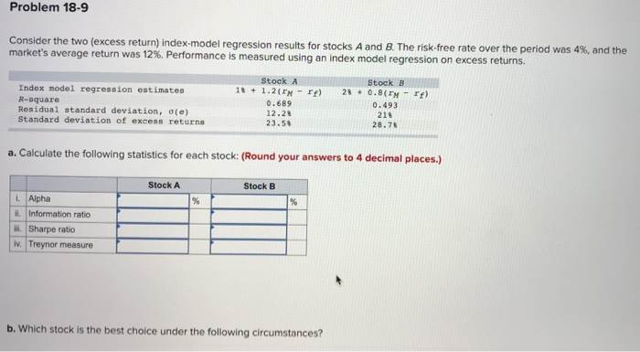 Solved Problem 18-9 Consider the two (excess return) | Chegg.com