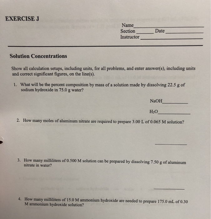 Solved EXERCISE J Name Section Instructor Date Solution | Chegg.com