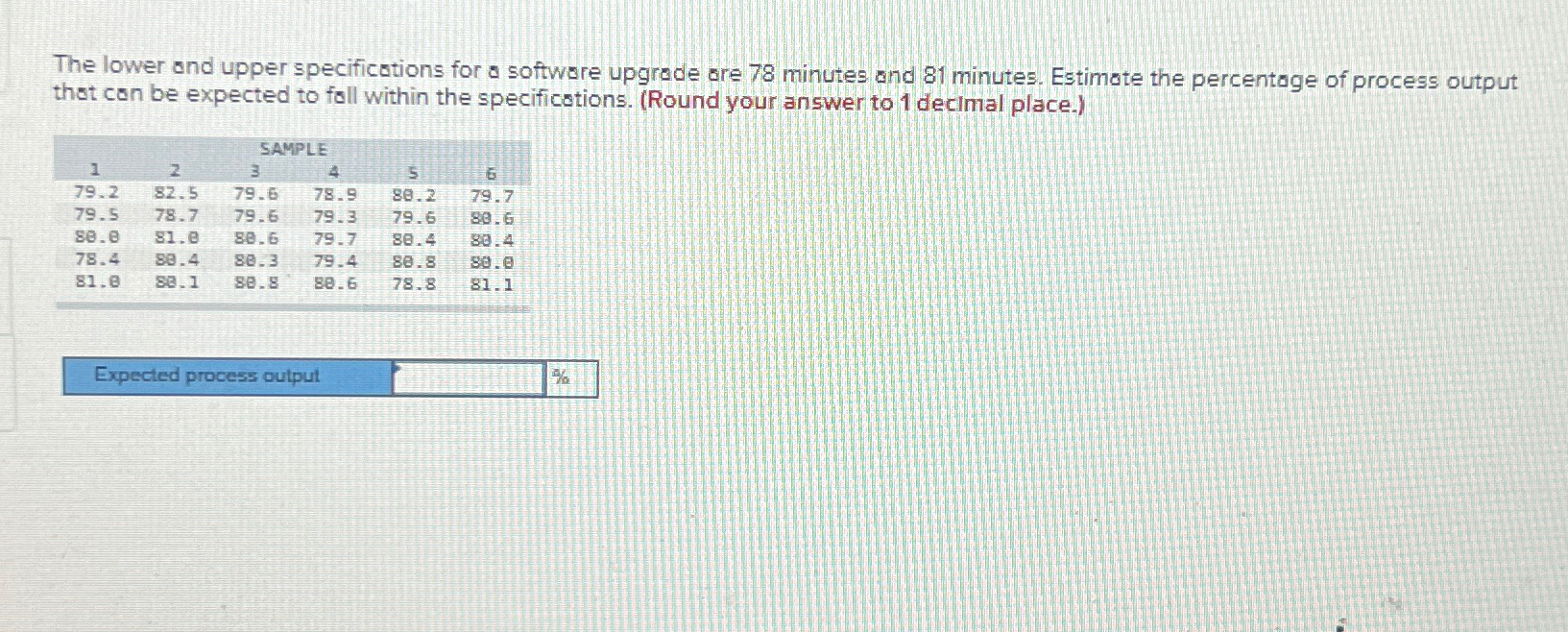 Solved The lower and upper specifications for a softwore | Chegg.com