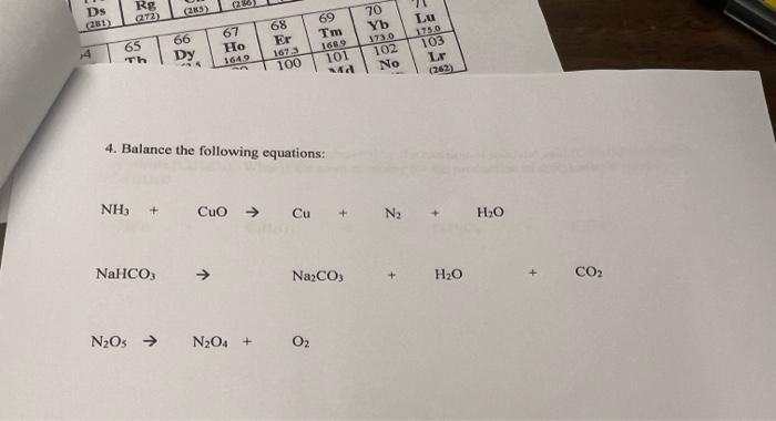 Solved 4. Balance the following equations: | Chegg.com