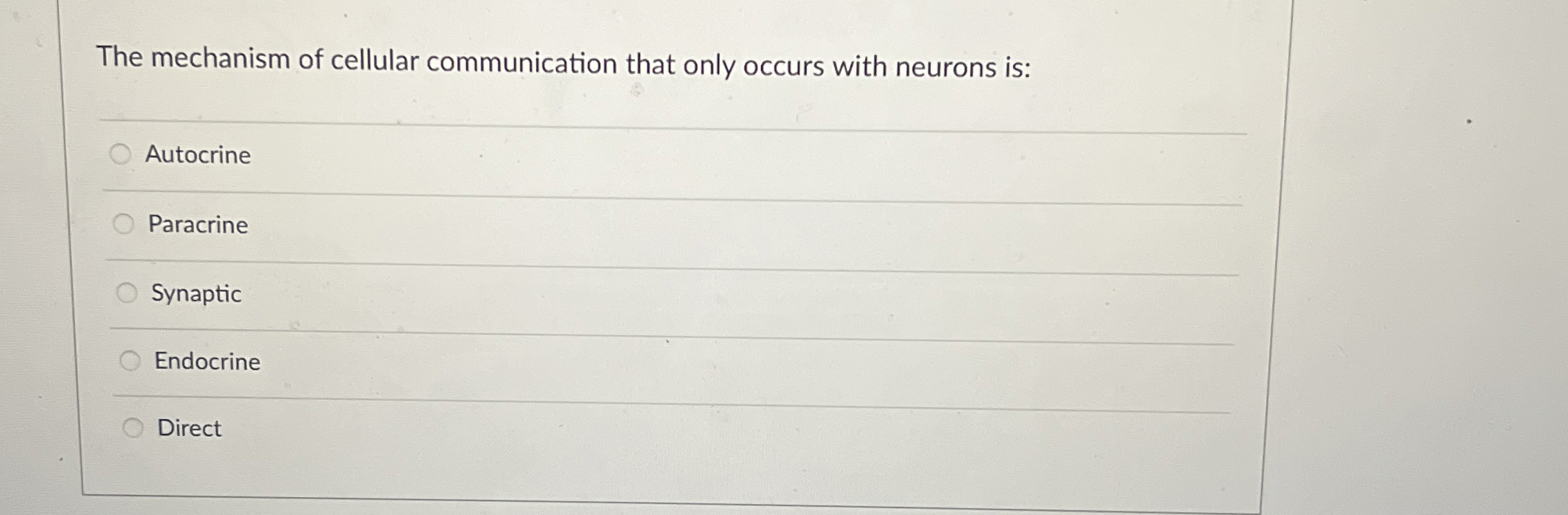 Solved The mechanism of cellular communication that only | Chegg.com