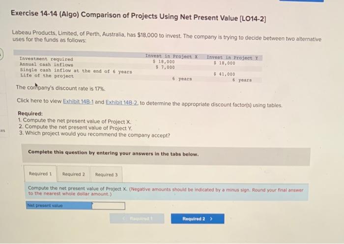 Solved Exercise 14-14 (Algo) Comparison of Projects Using | Chegg.com