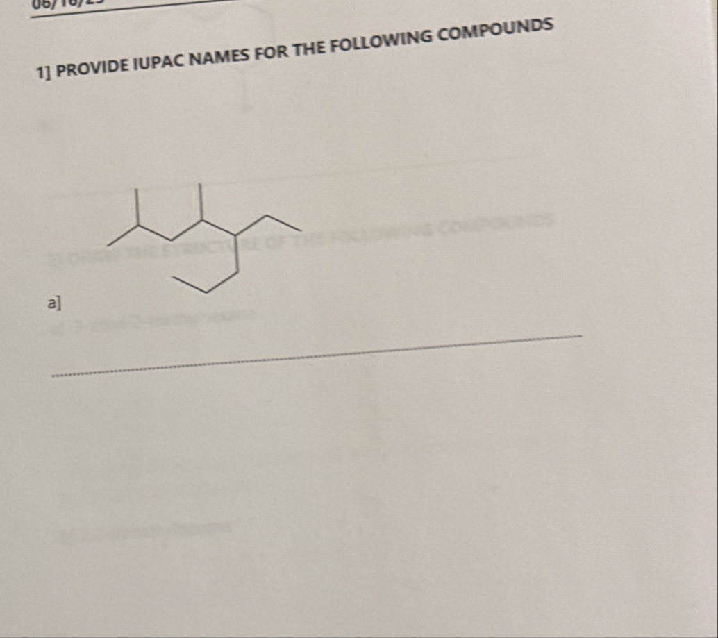 Solved 1] ﻿PROVIDE IUPAC NAMES FOR THE FOLLOWING | Chegg.com