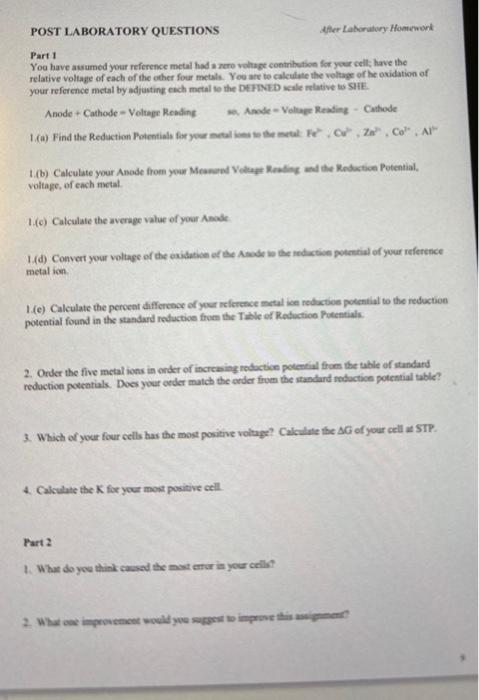 Solved POST LABORATORY QUESTIONS Siler Latonatory Homework | Chegg.com