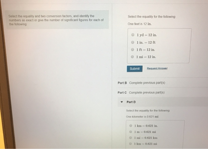 Solved Select The Equality For The Following Select The 