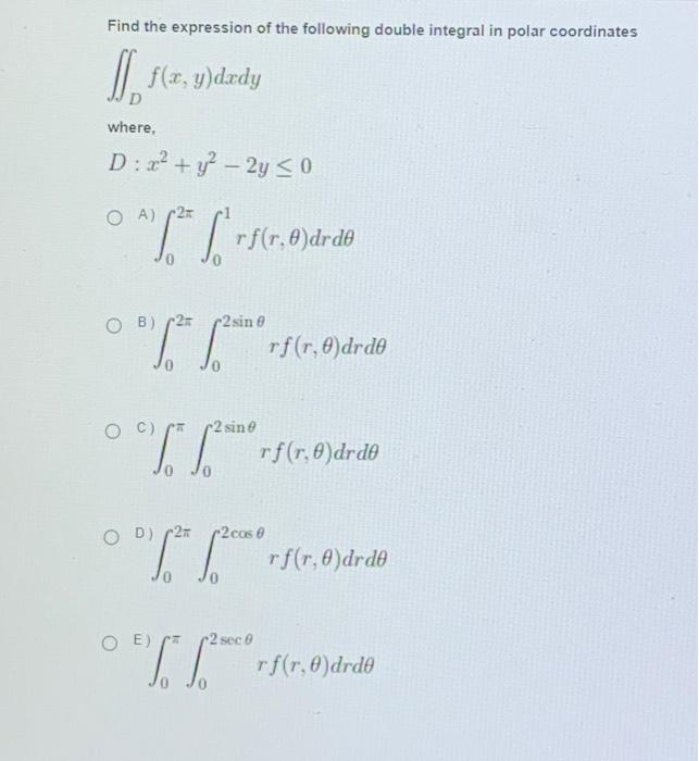 Solved Find the expression of the following double integral | Chegg.com