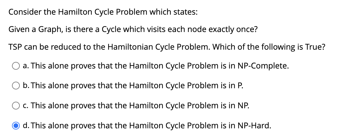 Consider the Hamilton Cycle Problem which | Chegg.com