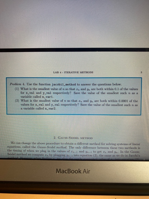 Solved Problem 3. Define a function, called jacobin_method | Chegg.com