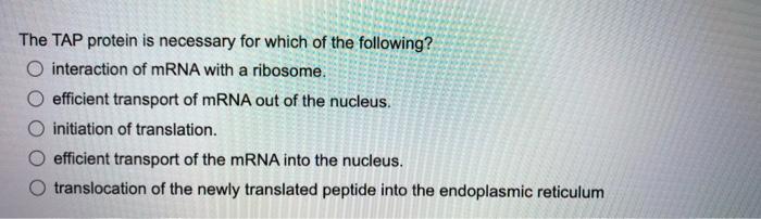 Solved The TAP protein is necessary for which of the | Chegg.com