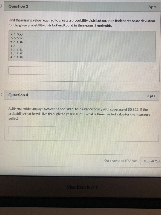 Solved Question 3 3 pts Find the missing value required to | Chegg.com