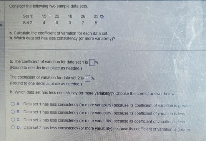 Solved Consider the following two sample data sets. a. | Chegg.com