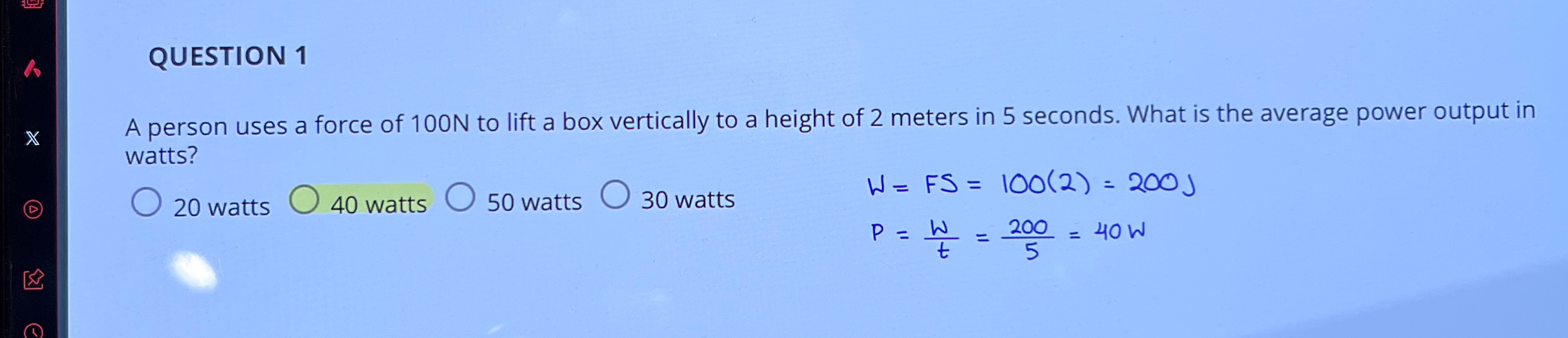 Solved QUESTION 1A person uses a force of 100N ﻿to lift a | Chegg.com